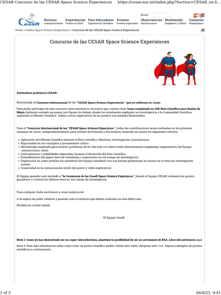 CESAR Concurso de Las CESAR Space Science Experiences | Descargar gratis PDF | Ciencia cognitiva ...
