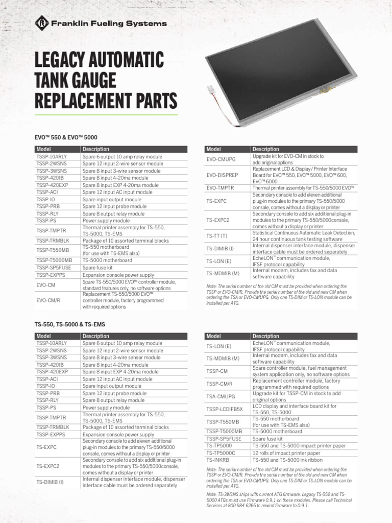 FFS-0882 Legacy ATG Replacement Parts | PDF | Power Supply | Printer (Computing)