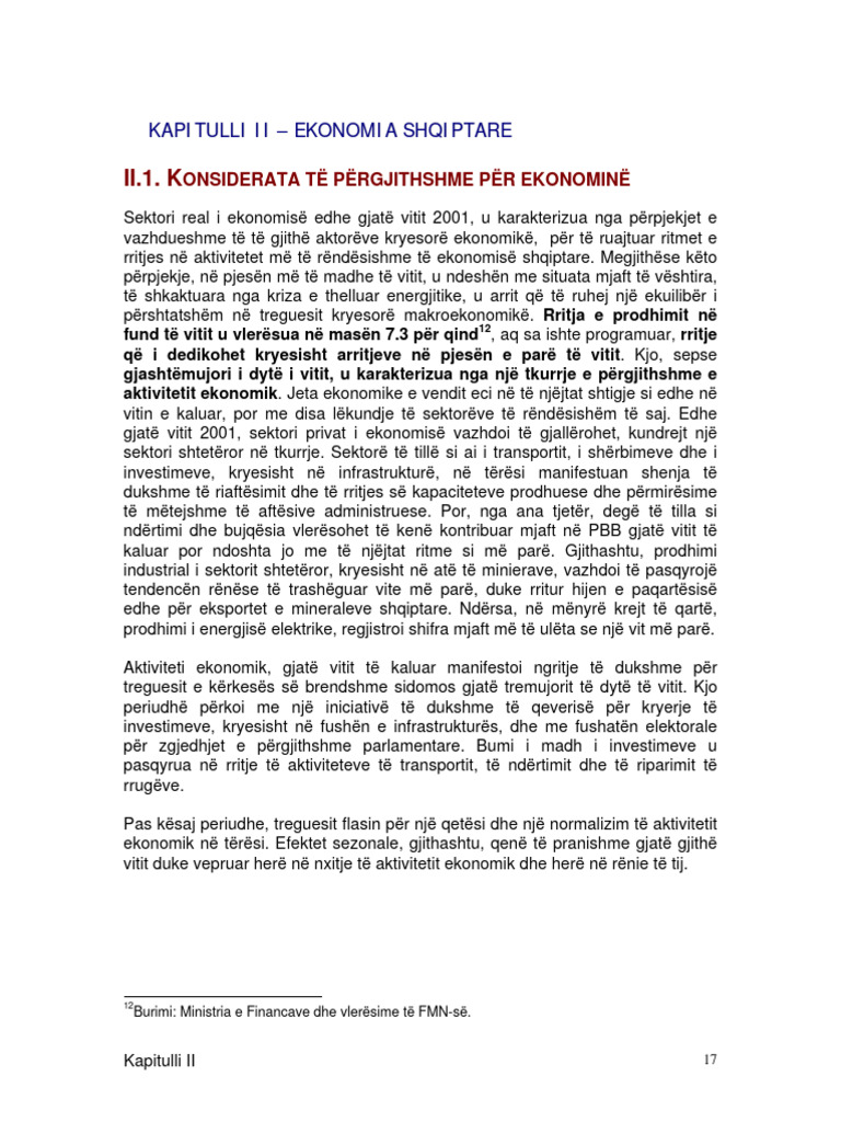 Kapitulli II Ekonomia Shqiptare 2001 9075 | PDF