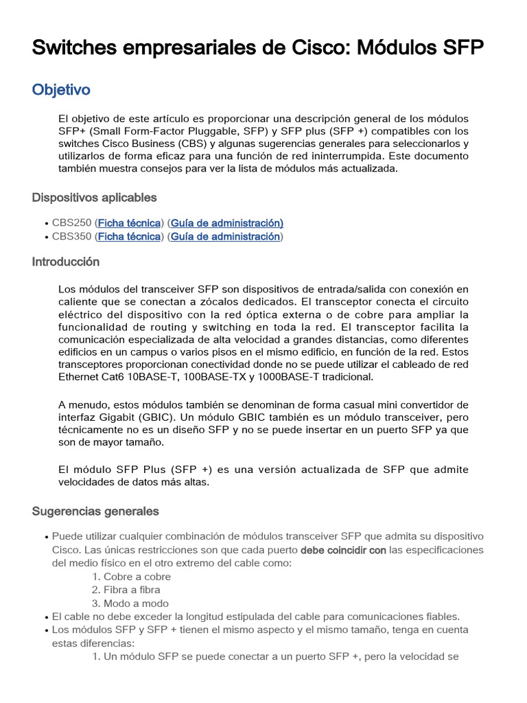 Compatibilidad de Modulos SFP Cisco | PDF | Informática | Redes de ...