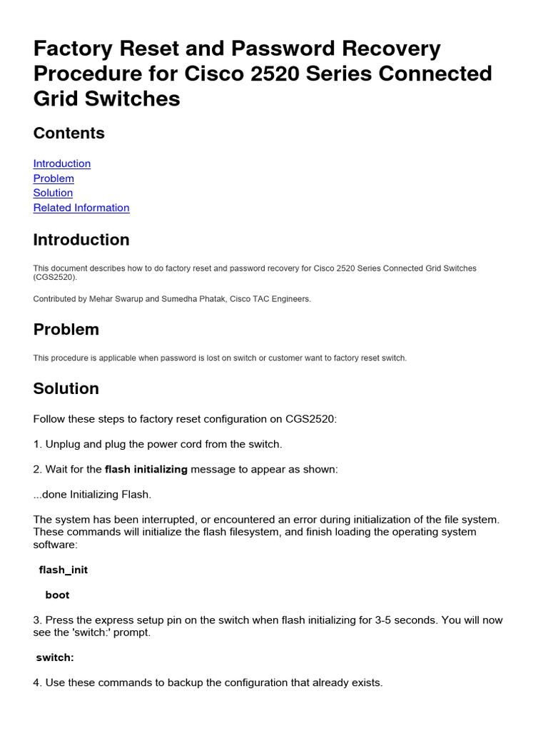 Factory Reset and Password Recovery Proc | PDF