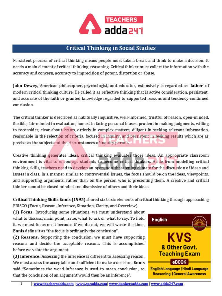 Critical Thinking in Social Studies Notes | Download Free PDF ...