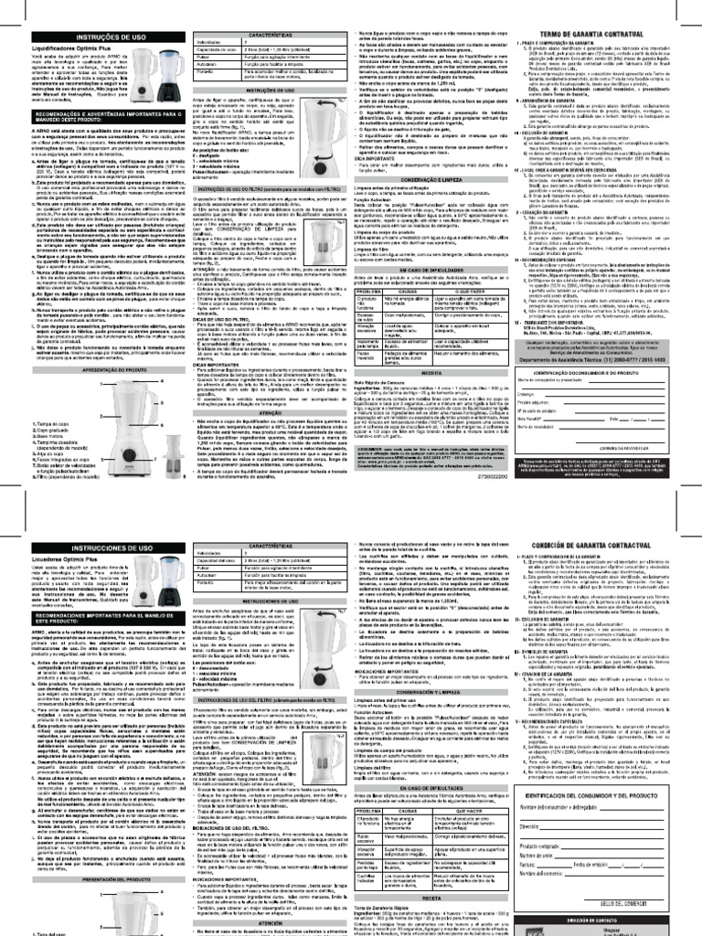 Liquidificador Arno Optimix Plus | PDF