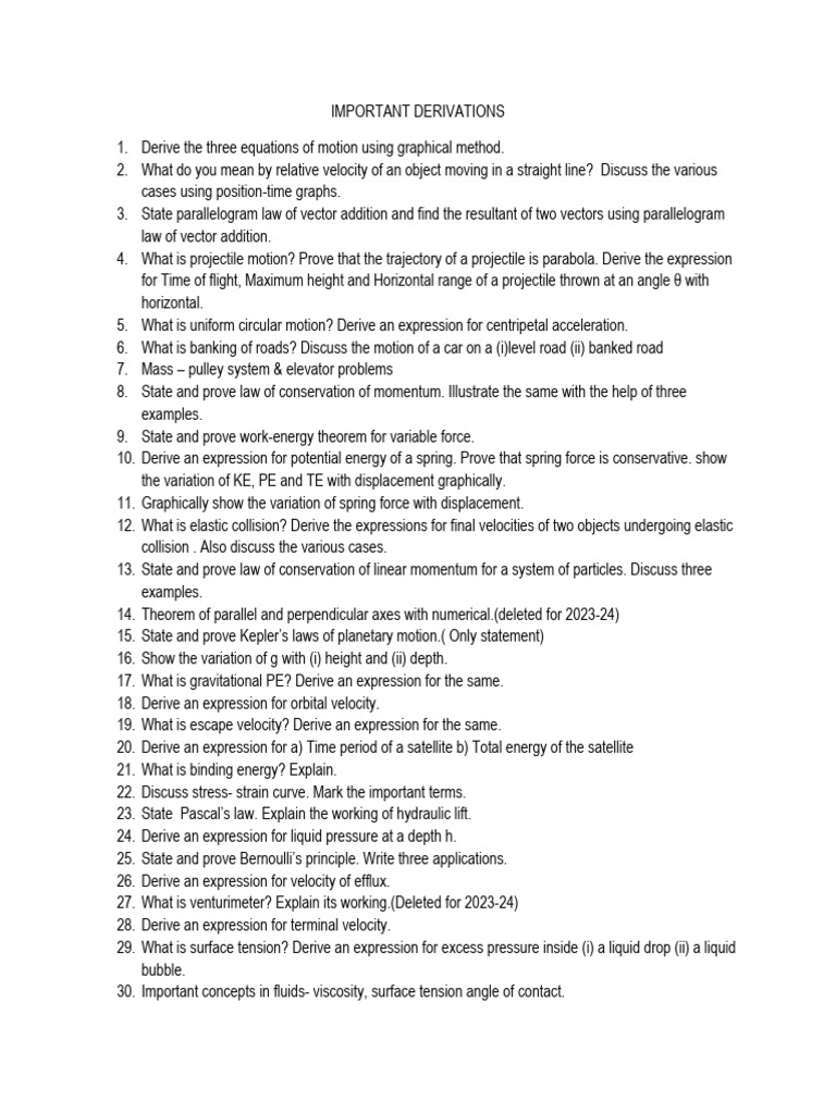 Important Derivations XI | PDF