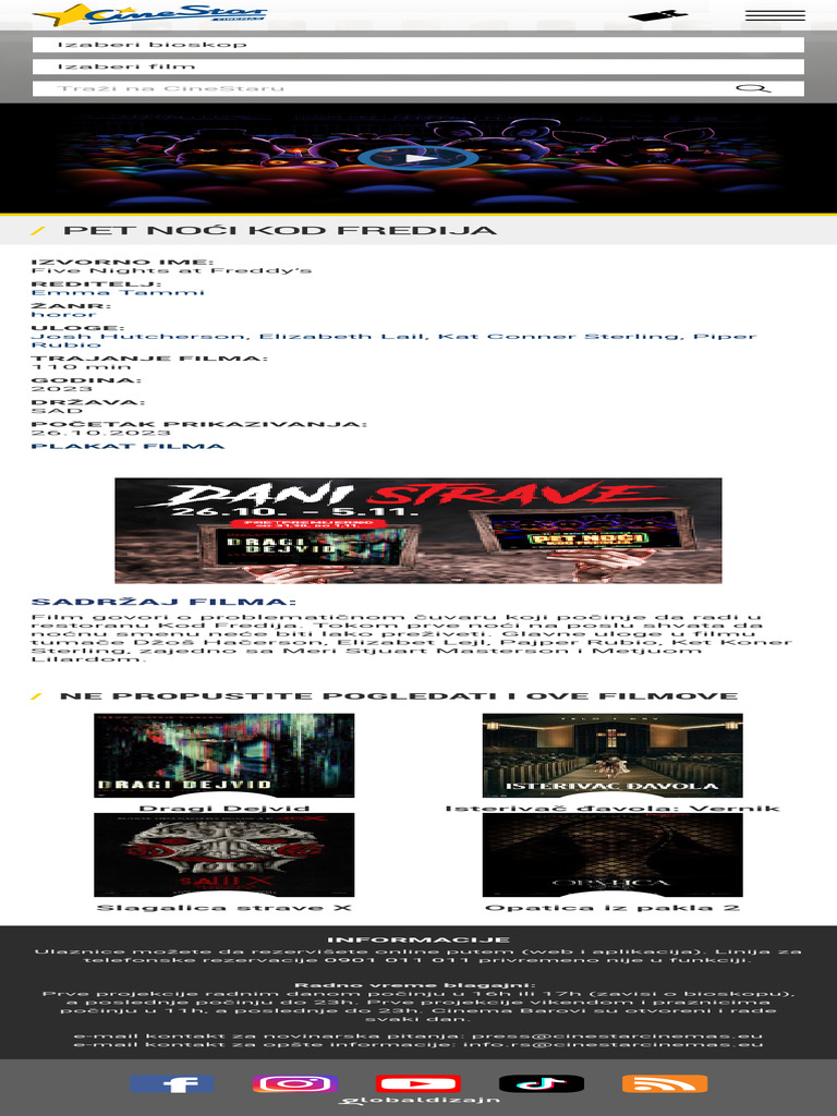 Pet Noći Kod Fredija (Five Nights at Freddy's) - CineStar Cinemas | PDF