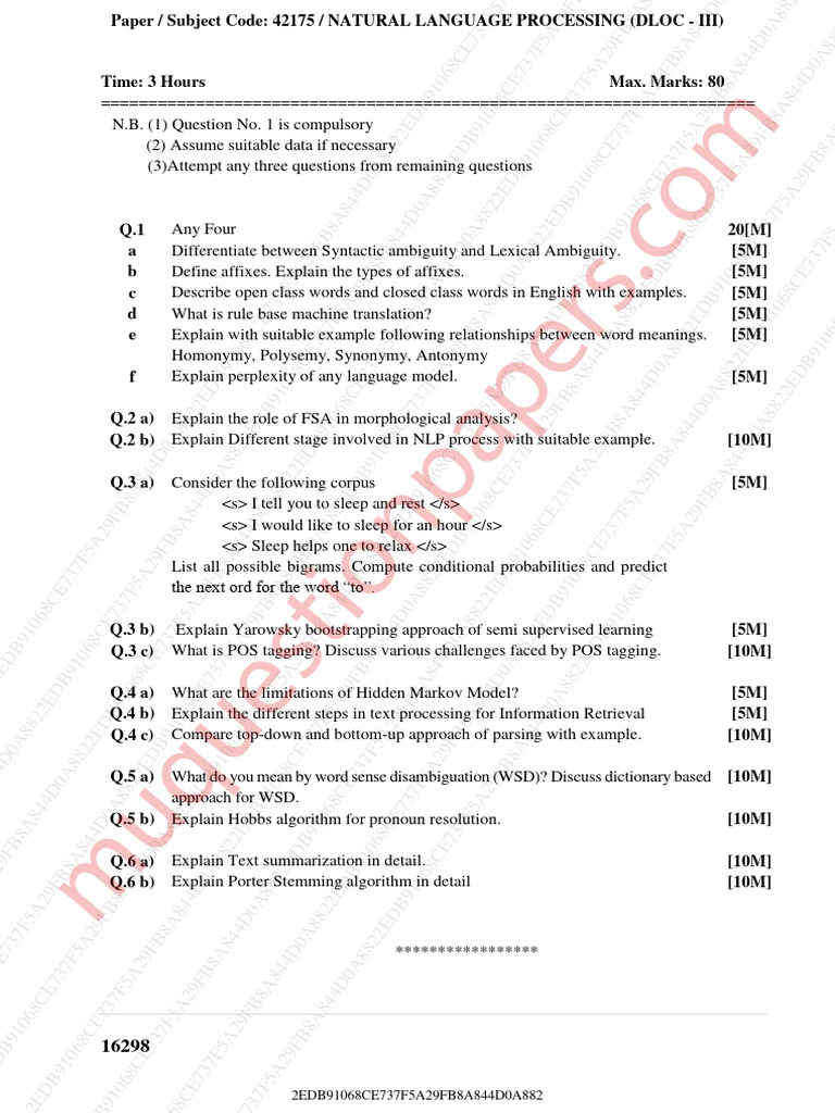 Be - Computer Engineering - Semester 7 - 2022 - December - Dloc III Natural Language Processing ...