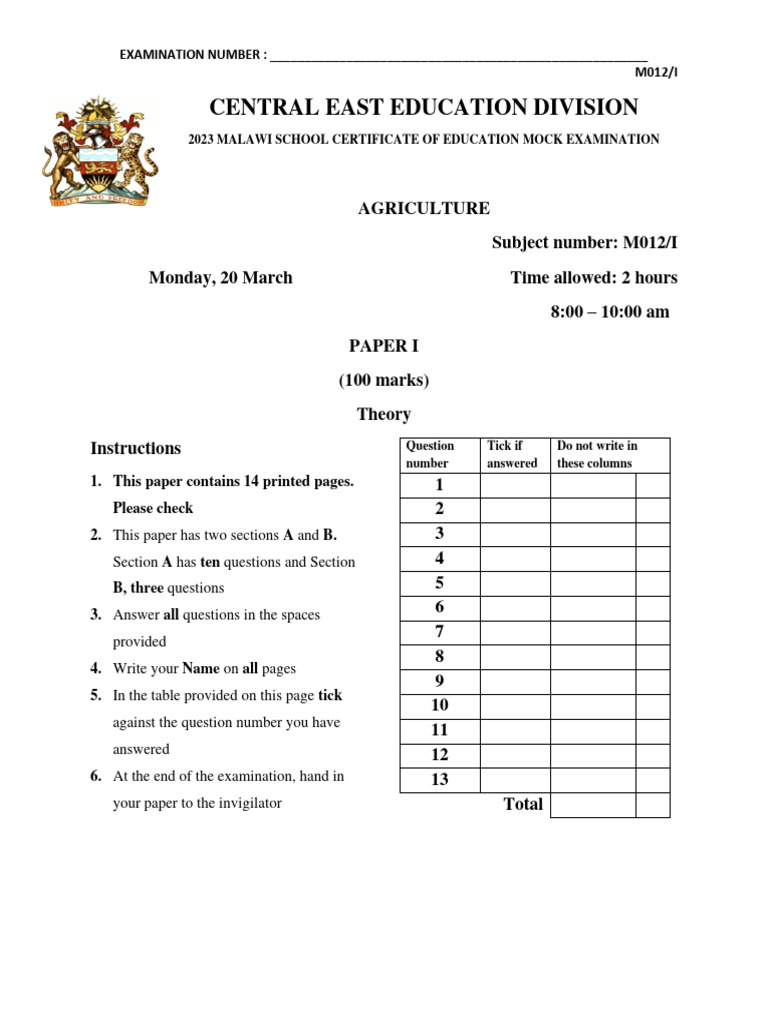 2023 Agriculture Paper 1 | PDF | Seed | Horticulture