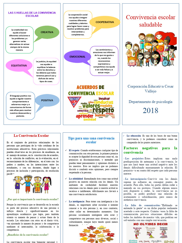 Triptico Convivencia Escolar | Descargar gratis PDF | Las emociones | Prejuicios