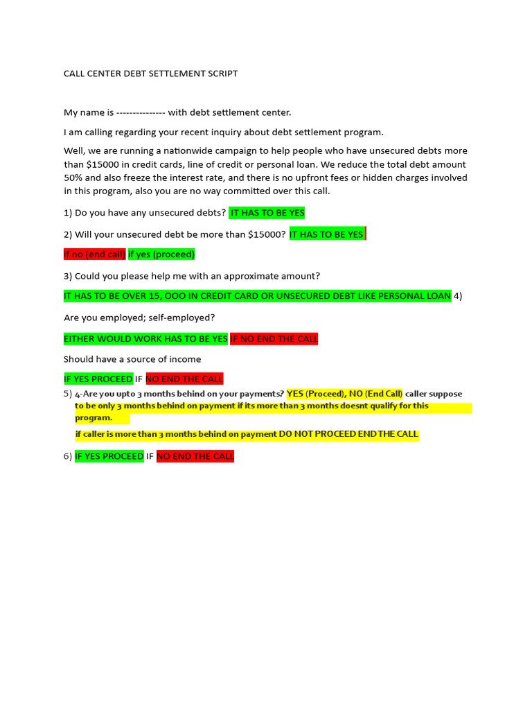 Debt Settlement Script | PDF