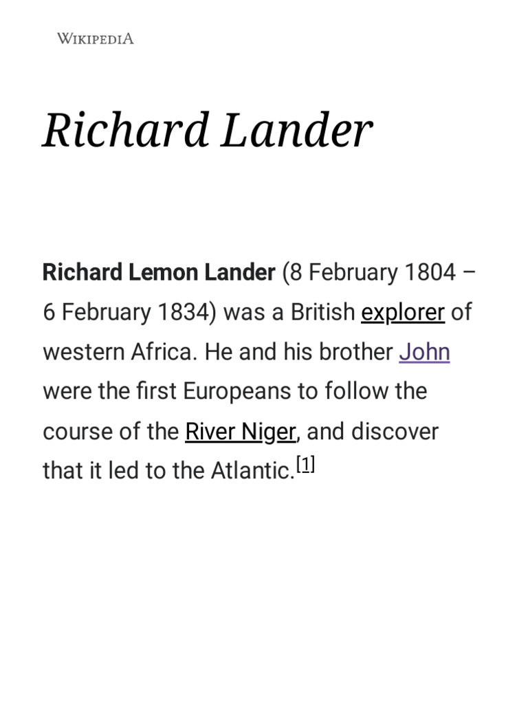 Richard Lander - Wikipedia | PDF