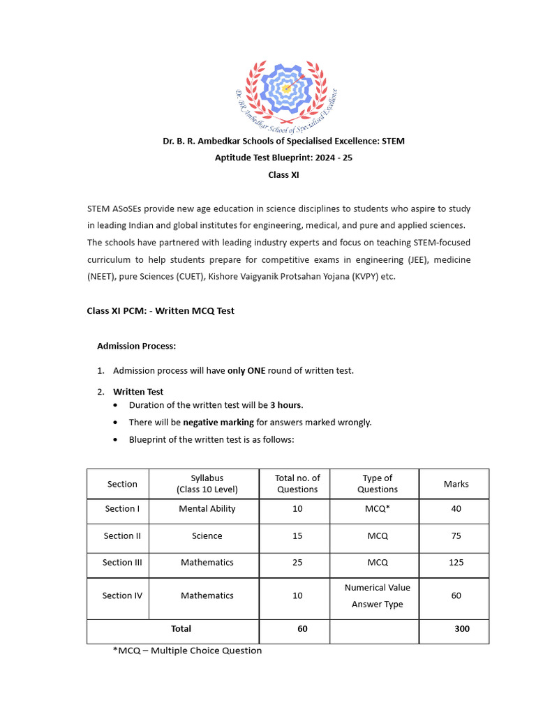 ASoSE_Aptitude Test_STEM_Class_XI.c8b450b8388e2d03e560 | PDF | Multiple ...