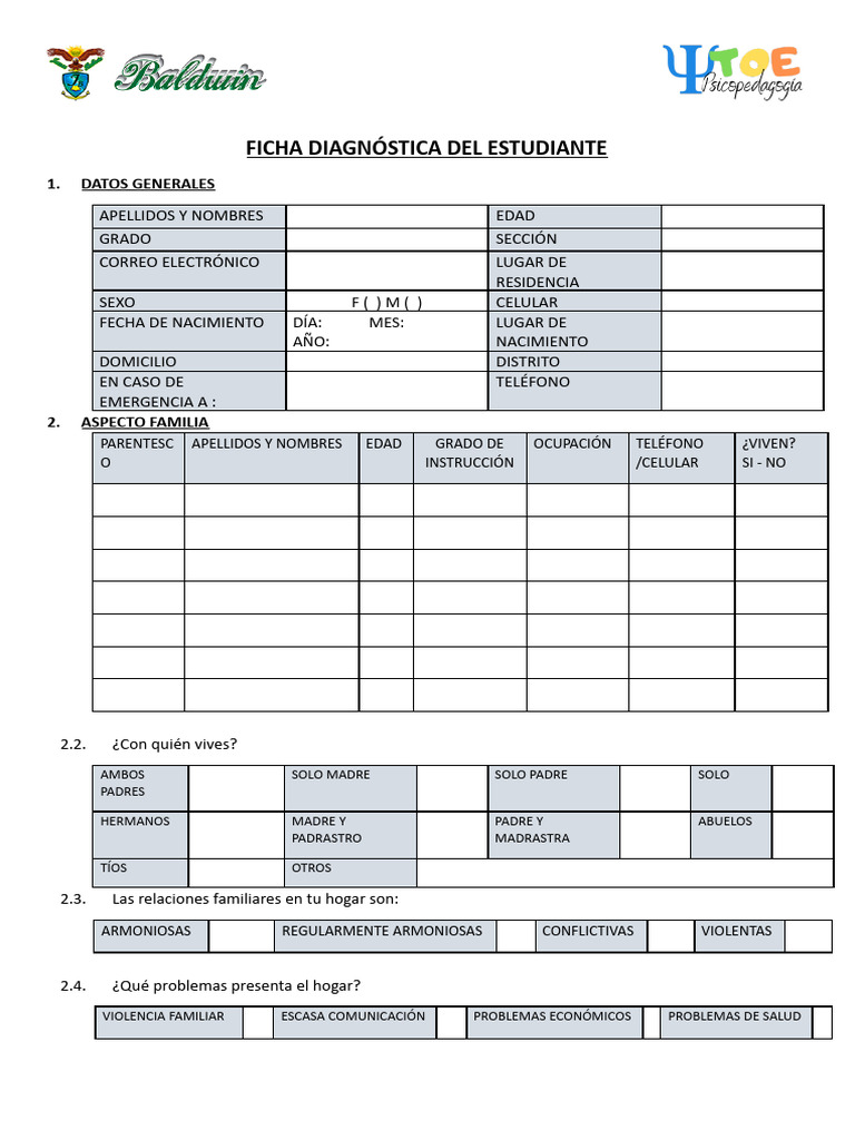 Ficha Diagnostica Del Estudiante 2 | PDF