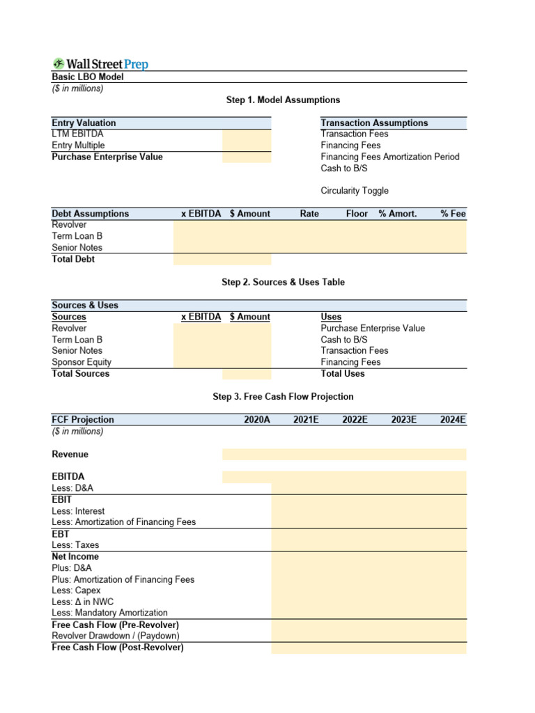 WSP Basic LBO - VF 2 | PDF | Free Cash Flow | Debt