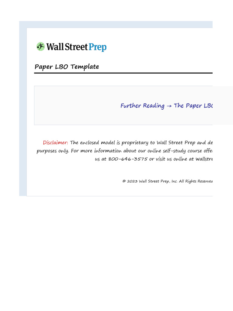 WSP Paper LBO - VF | PDF | Free Cash Flow | Internal Rate Of Return