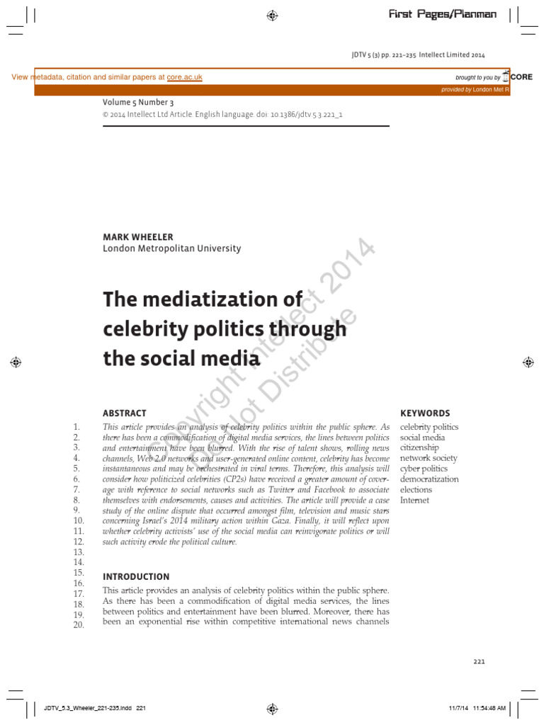 Celebrity Politics and Social Media | PDF | Social Media | Popular ...