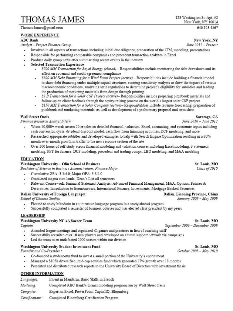 WSO Experienced Deals Resume Template-Transaction-Exp2 (1) 0 | Download ...