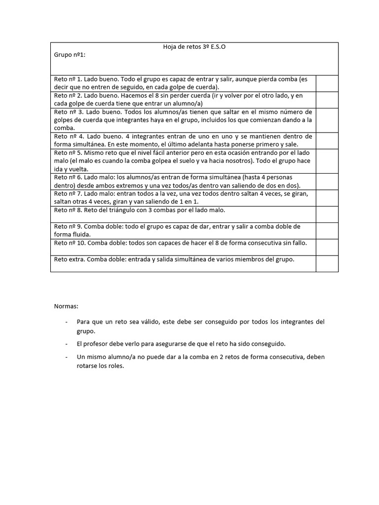 Evaluación. Checklist Retos 3º ESO | PDF