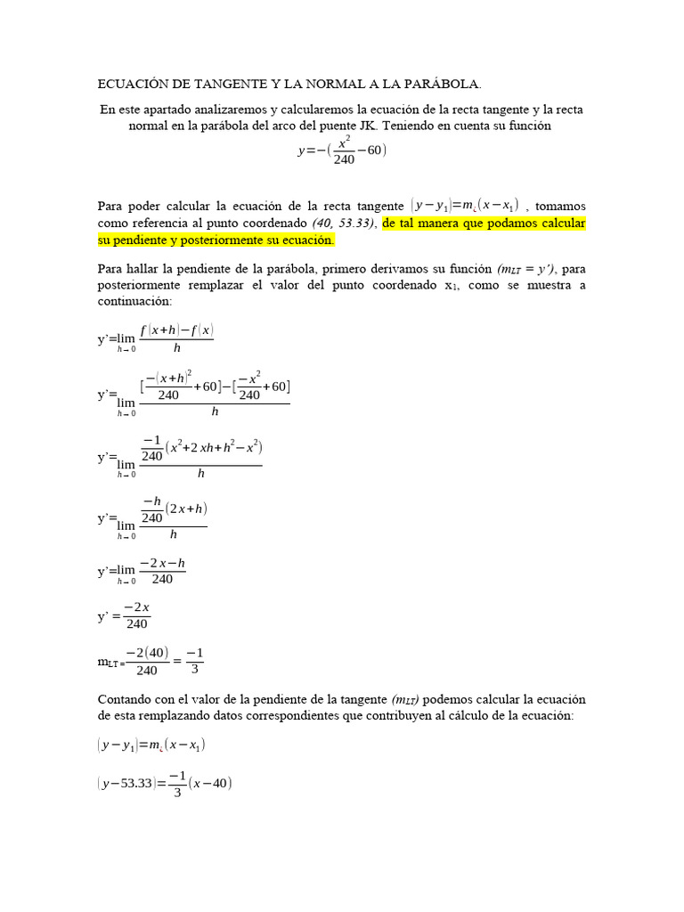 Ecuacion de La Recta Normal A La Parabola Inf. Mate | PDF