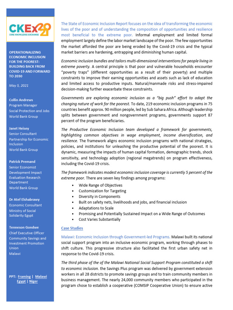 CKEx21 May 5 Economic Inclusion Summary | PDF | Poverty | Poverty ...