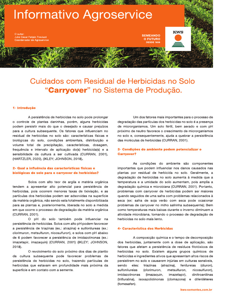 Kws BR Informativo Agroservice Residual de Herbicida No Solo Vfinal | PDF