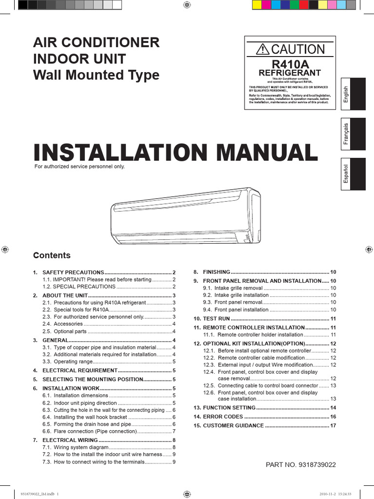 1installation ASU24RLF | PDF | Pipe (Fluid Conveyance) | Electrical Wiring