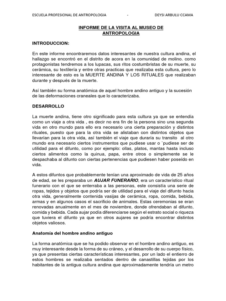 Informe de La Visita Al Museo de Antropologia | PDF | Rituales Informe de La Visita Al Museo de Antropologia | PDF | Rituales