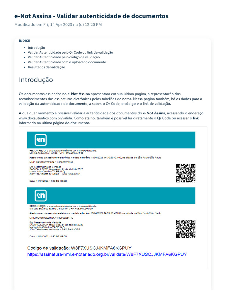 E-Not Assina - Validar Autenticidade de Documentos - Colégio Notarial Do Brasil | PDF