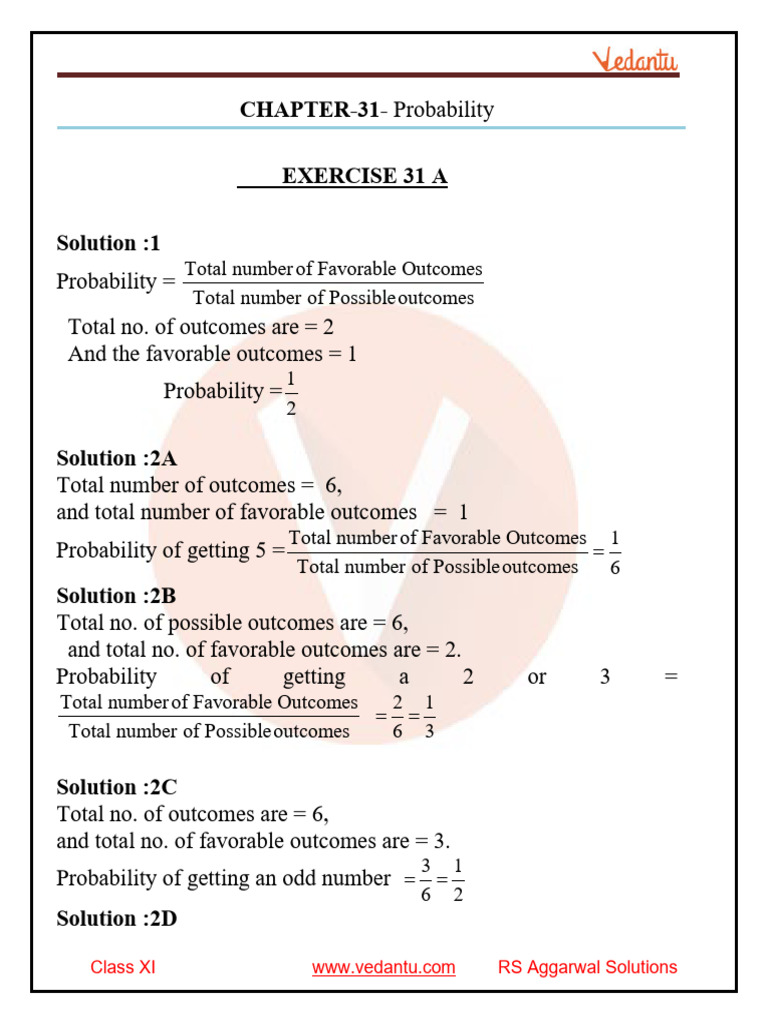 RS Aggarwal Class 11 Solutions Chapter-31 Probability | PDF | Odds ...