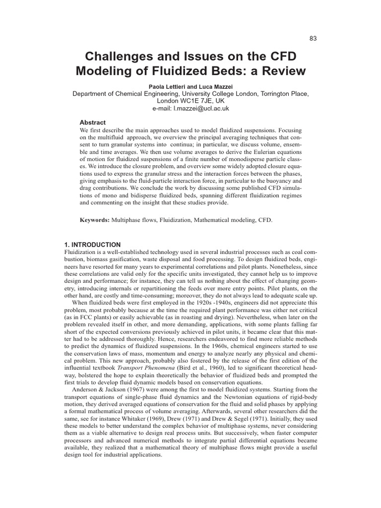 Challenges and Issues On The CFD Modeling of Fluidized Beds A Review | PDF | Science & Mathematics