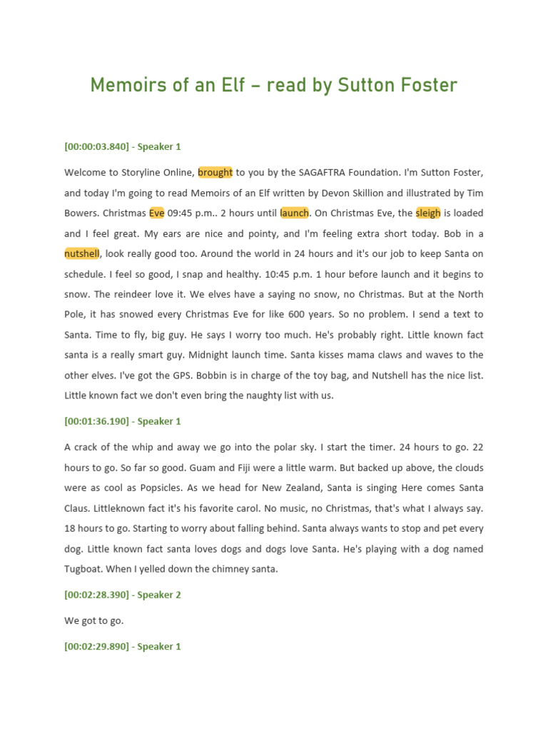 'Memoirs of An Elf' Read by Sutton Foster | PDF | Santa Claus