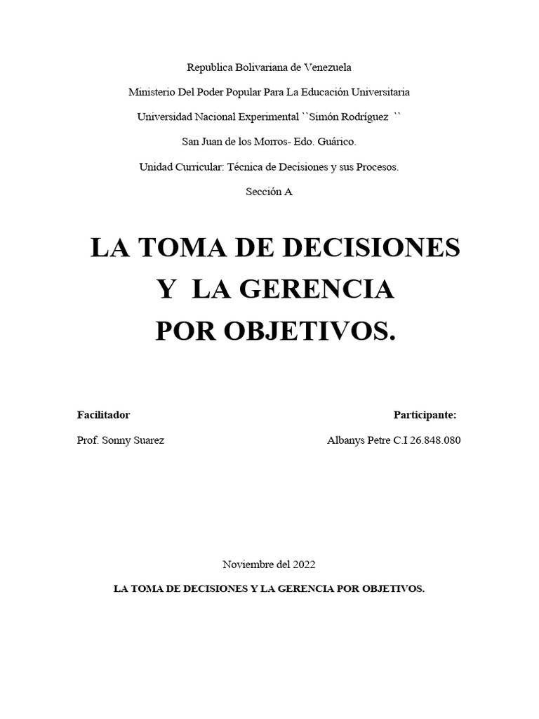 Toma de Decisiones y La Gerencia Por Obejtivos | PDF | Business ...