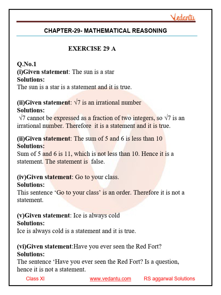 RS Aggarwal Class 11 Solutions Chapter-29 Mathematical Reasoning | PDF ...