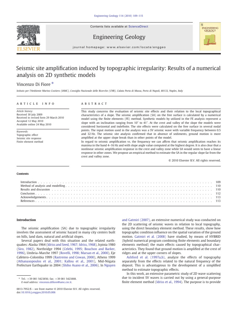 Seismic Site Amplification Induced by Topographic Irregularity | PDF | Waves | Seismology