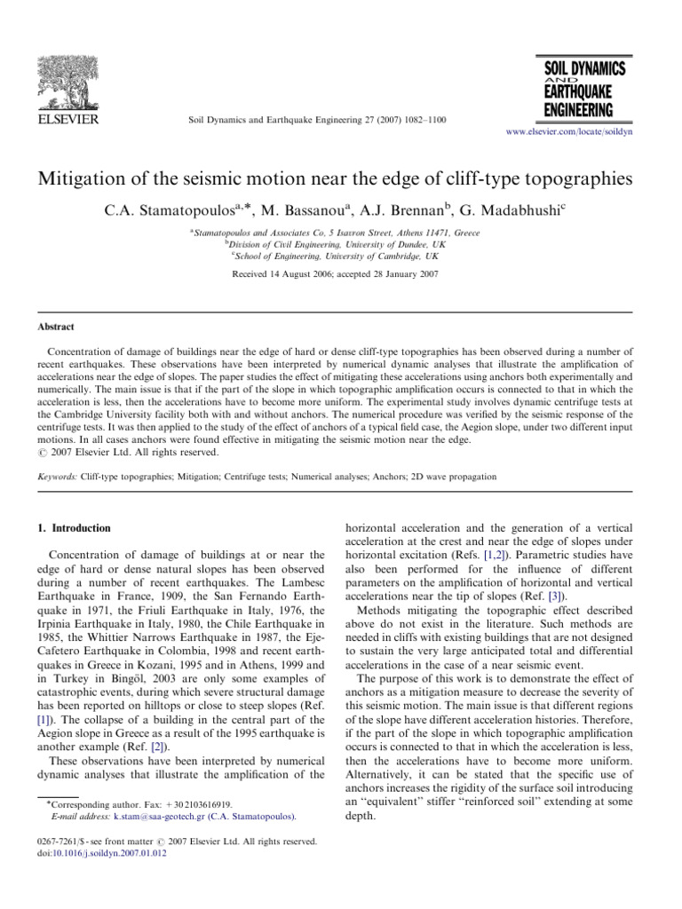 Mitigation of The Seismic Motion Near The Edge of Cliff-Type | PDF | Strength Of Materials ...