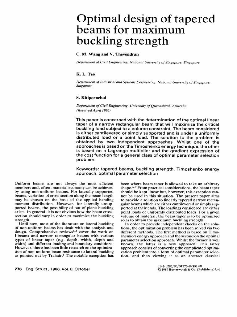 1986 - Optimal Design of Tapered Beams For Maximum Buckling Strength | PDF | Buckling ...