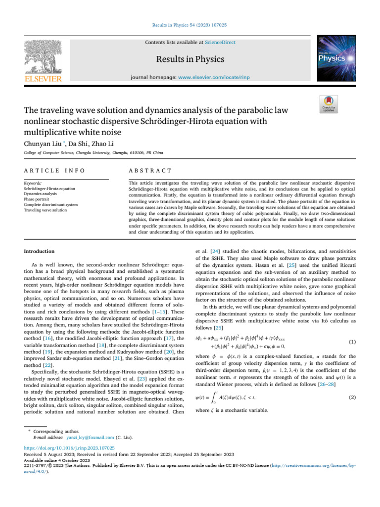 The Traveling Wave Solution and Dynamics Analysis of The Parabol - 2023 - Result | PDF ...