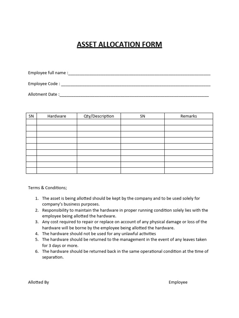 Asset Allocation Form | PDF