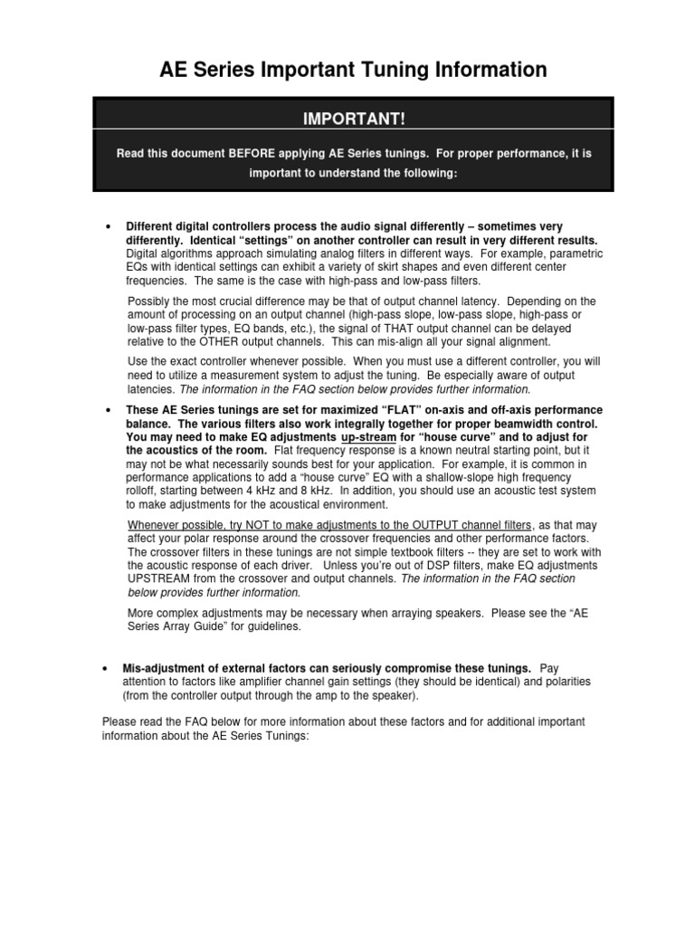AE Series Tuning Guidelines and Tips | PDF | Equalization (Audio ...