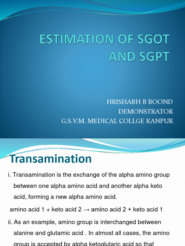 Estimation of Sgot and SGPT - 113848 | PDF | Transaminase | Alanine ...