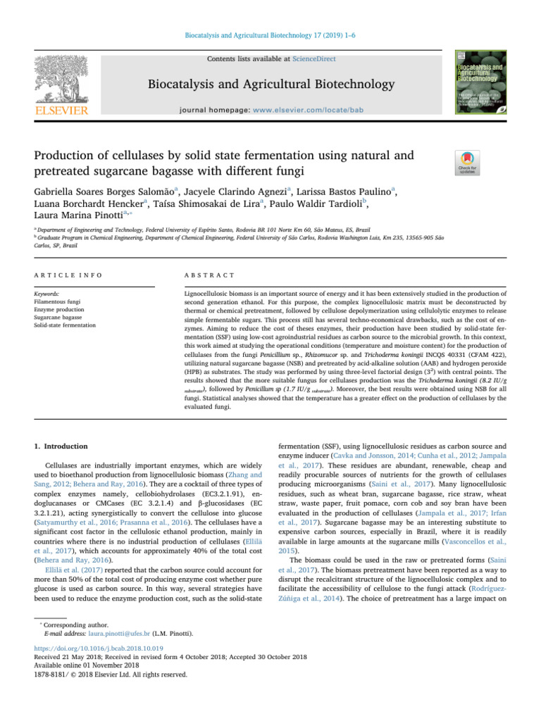 Production of Cellulases by Solid State Fermentation - 2019 - Biocatalysis and A | PDF