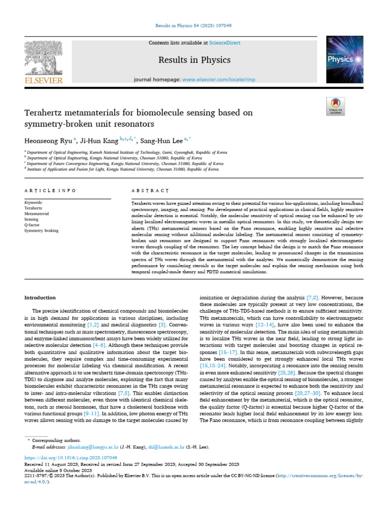 Terahertz Metamaterials For Biomolecule Sensing Based On Sy - 2023 ...