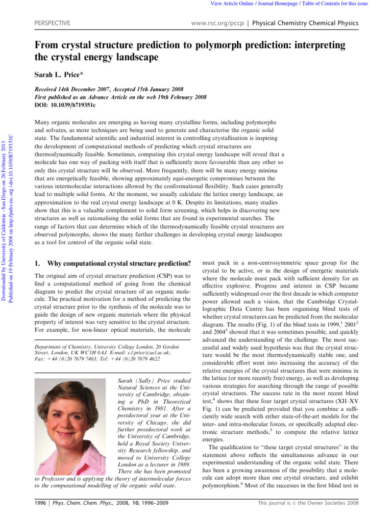 (2008) From Crystal Structure Prediction To Polymorph Prediction ...