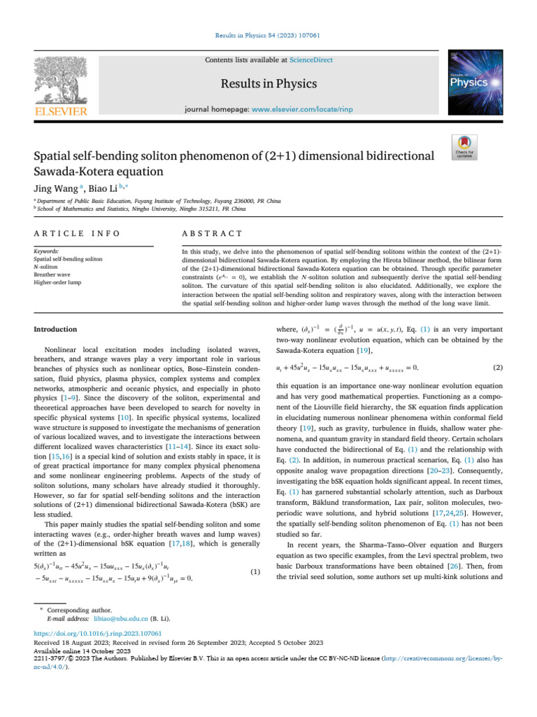 Spatial Self Bending Soliton Phenomenon of 2 1 Dimensional - 2023 ... Spatial Self Bending Soliton Phenomenon of 2 1 Dimensional - 2023 ...