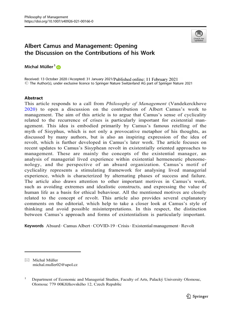 Camus's Influence on Existential Management | PDF | Existentialism ...