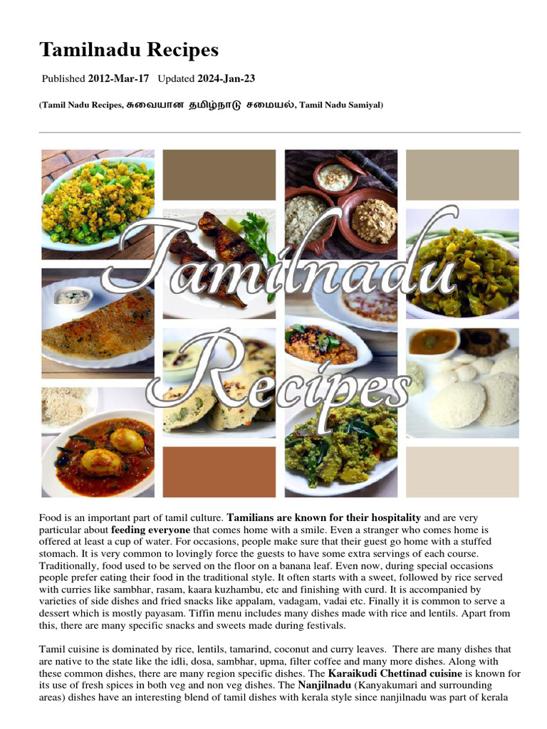 Tamil Nadu Breakfast & Tiffin Recipes | PDF