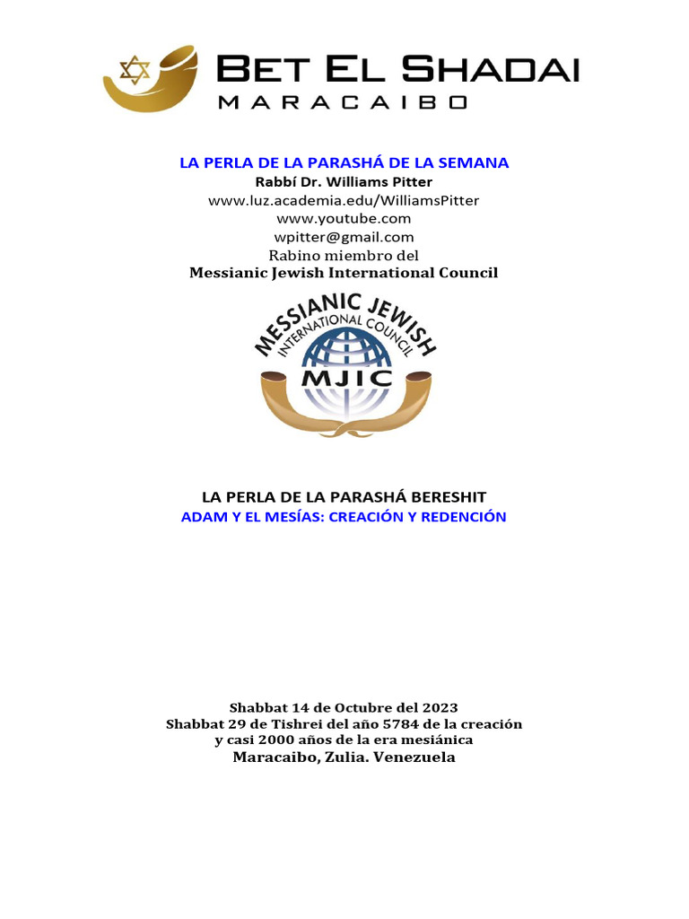 01 La Perla de La Parashá Bereshit 5784 | PDF | Religión y espiritualidad