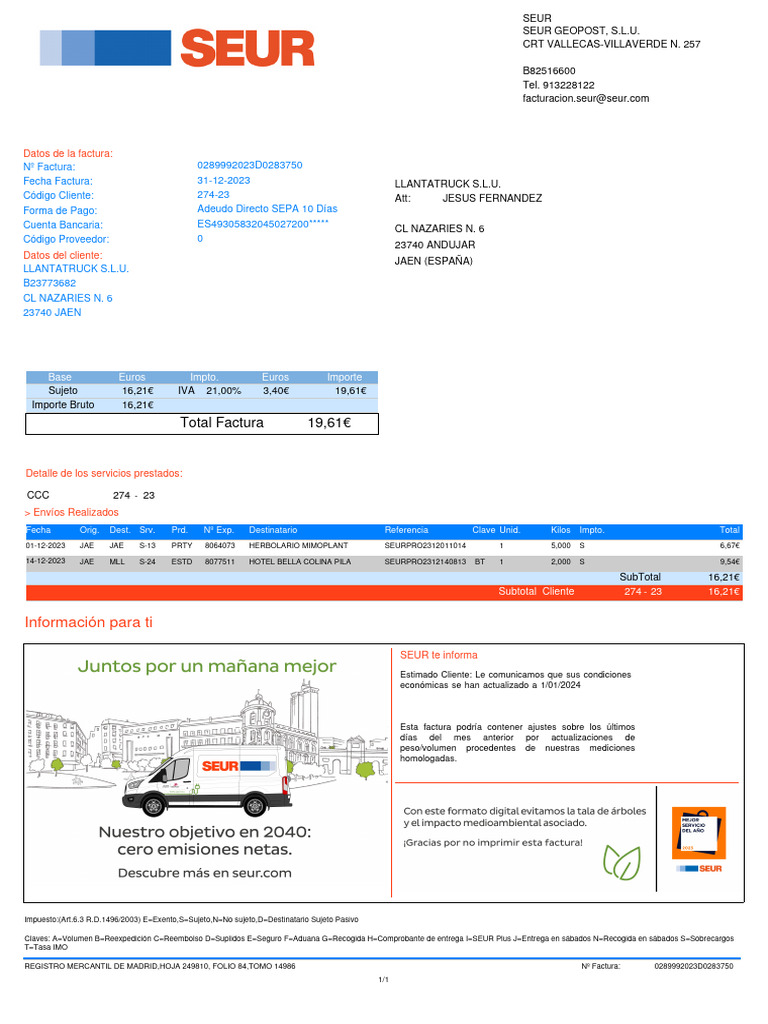 Factura y Servicios SEUR Geopost S.L.U. | PDF | Factura | Contabilidad