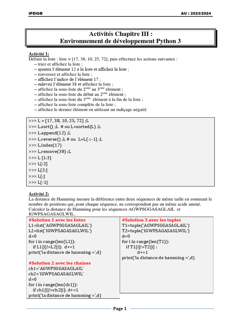Activités Chapitre3 | PDF