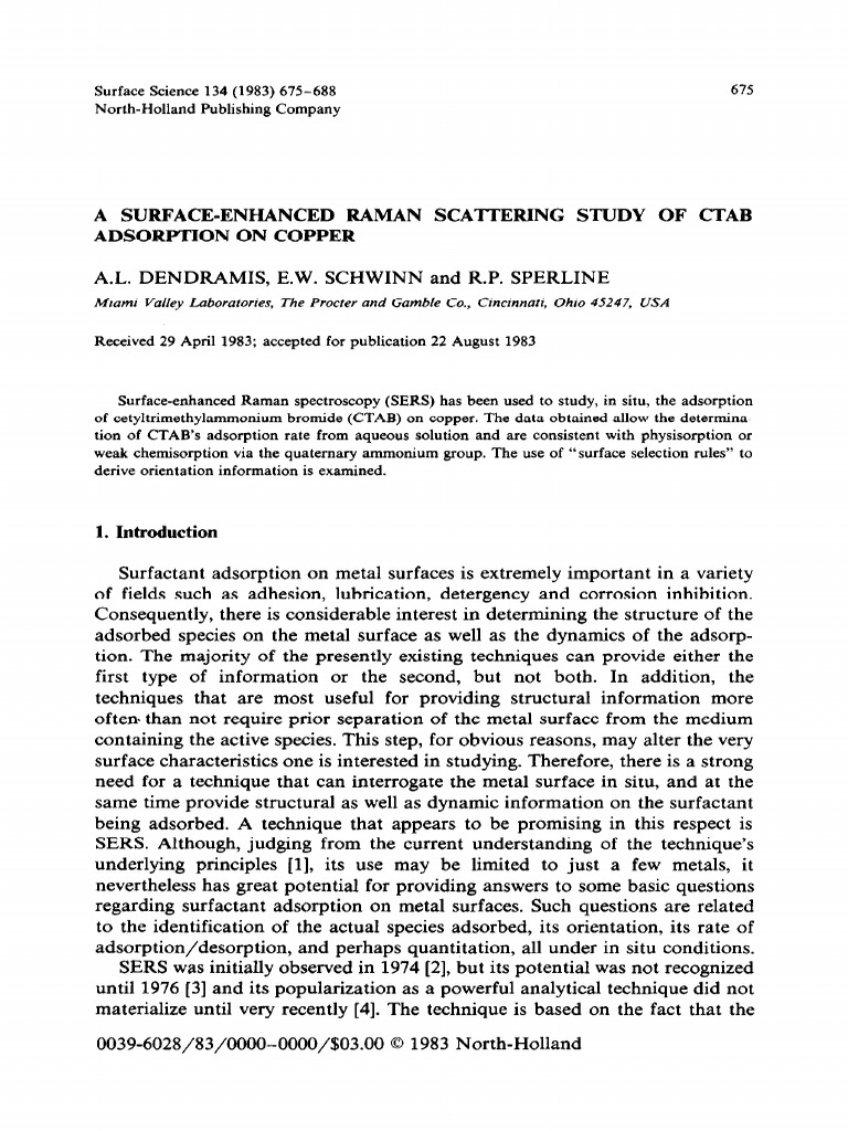 SERS Analysis of CTAB on Copper Surface | PDF | Raman Spectroscopy ...