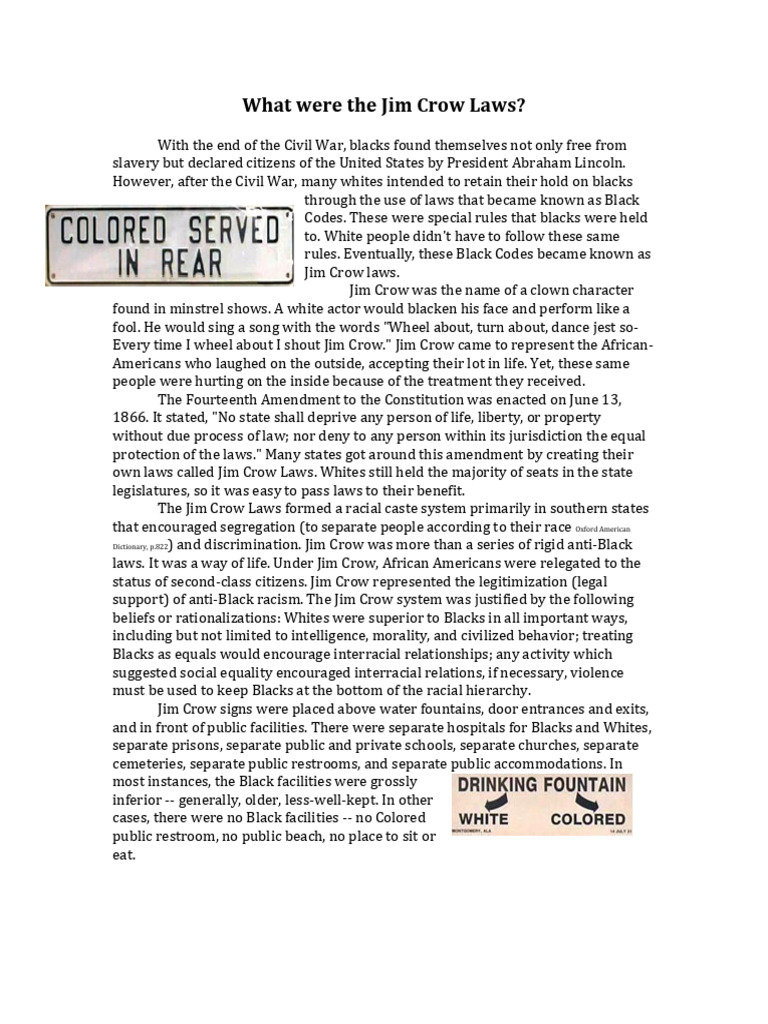 Overview of Jim Crow Laws | PDF | Legal Guardian | Fourteenth Amendment ...